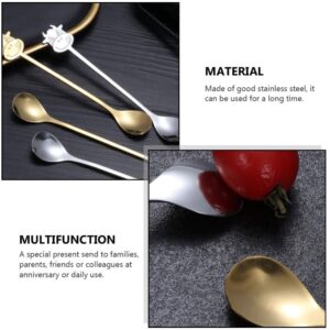 DOITOOL 10Pcs Dessert Spoons Stainless Steel Stirring Spoons Cute Cow Shape Coffee Spoons Milkshake Cake Spoon Silverware Golden Spoons