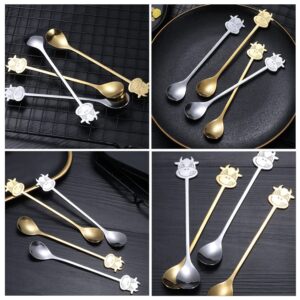 DOITOOL 10Pcs Dessert Spoons Stainless Steel Stirring Spoons Cute Cow Shape Coffee Spoons Milkshake Cake Spoon Silverware Golden Spoons