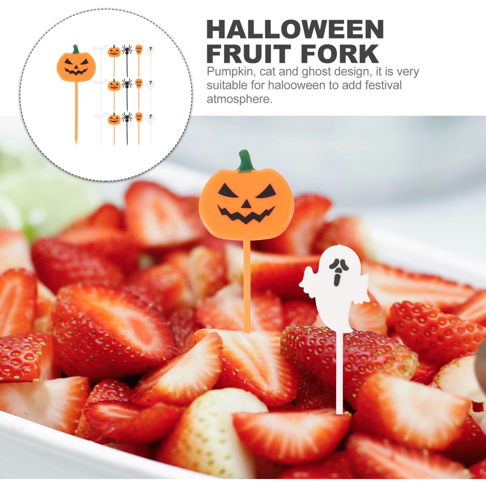 12PCS Halloween Cocktail Picks Fruit Fork Creative Fashion Cartoon Fruit Sign Childrens Holiday Fruit Fork Set