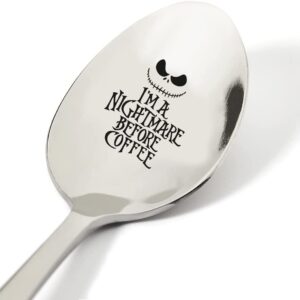 TyM I am a nightmare before coffee Engraved Stainless Steel spoon for coffee tea cereal ice cream - Engraved gift for him/her - 7 inch Sturdy handle and food safe engraving