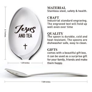 Christian Tea Spoon Gifts for Women Men, Tea and Jesus, Birthday Thanksgiving Christmas Religious Gifts for Tea Lover Mom Dad Daughter Son Grandma, Engraved Stainless Steel Tea Spoon Gifts