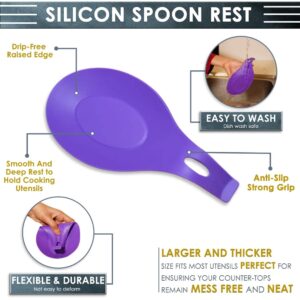 TAYJAN Silicone Spoon Rest for Kitchen Counter – Set of 2, Purple & Grey - Heat Resistant, BPA free Large Utensil Rest for Stove Top, for Cooking Spatula, BBQ Utensil, Smart Kitchen Gadgets 2022