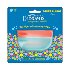 Dr. Brown’s Designed to Nourish Soft-Grip Spoon and Fork Set, Coral and Scoop-A-Bowl, Baby and Toddler Food and Cereal Bowl, BPA Free - 2-Pack