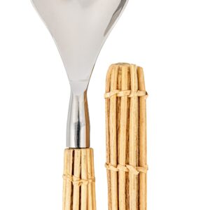 Creative Co-Op Stainless Steel Rattan Wrapped Handles, Set of 2 Styles Salad Servers, Natural