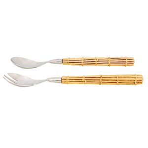 Creative Co-Op Stainless Steel Rattan Wrapped Handles, Set of 2 Styles Salad Servers, Natural