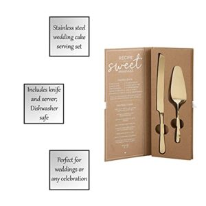 Creative Brands Corrugated Book Box Gift Set by Faithworks, 2-Piece, Wedding Cake Server & Knife - Champagne Gold