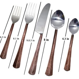 Bold & Divine Ridge Copper 5pcs Flatware Cutlery Set, Premium Stainless Steel Cutlery Set Service for 1 Include Knife/Fork/Spoon, Solid Stainless Steel Flatware