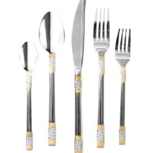 Venezia Collection 'Milano' 40-Pcs. Fine Flatware Set, Silverware Cutlery Dining Service for 8, Premium 18/10 Surgical Stainless Steel, 24K Gold-Plated Trim