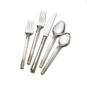 Venezia Collection 'Milano' 40-Pcs. Fine Flatware Set, Silverware Cutlery Dining Service for 8, Premium 18/10 Surgical Stainless Steel, 24K Gold-Plated Trim