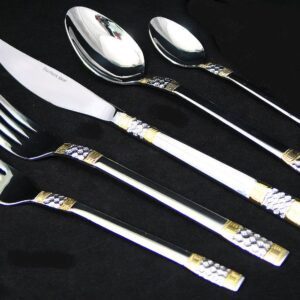 Venezia Collection 'Milano' 40-Pcs. Fine Flatware Set, Silverware Cutlery Dining Service for 8, Premium 18/10 Surgical Stainless Steel, 24K Gold-Plated Trim