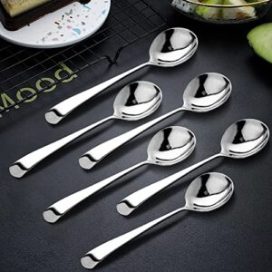 HEAOFEI Stainless Steel Dinner Spoons Set of 6,304 Stainless Steel Silverware Table Spoons, Mirror Polished Tablespoon,Use for Home, Kitchen or Restaurant Dishwasher Safe 6 PCS -Silver 6.3 Inches