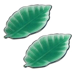 tobeno large spoon rest set of 2 spoon holder for stove top modern farmhouse kitchen decor leaf shape ceramic spoon rest spoon rests for kitchen stove spoon holder dishwasher safe emerald green