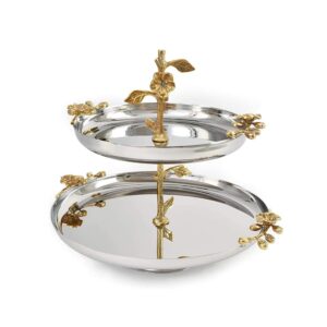 Serene Spaces Living Orchid Stem Two Tiered Serving Stand, Stainless Steel Display Tray for Fruits, Cookies, Macarons, Cakes, Pastry, Appetizer, 12" Tall, Tiers- 10" & 12.5" Diameter