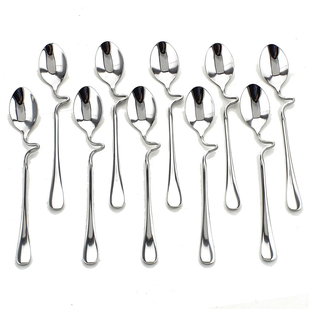 10PCS Stainless Steel Honey Milk Coffee Mixing Spoons Teaspoon with Curved Handle - 7 Inch Long