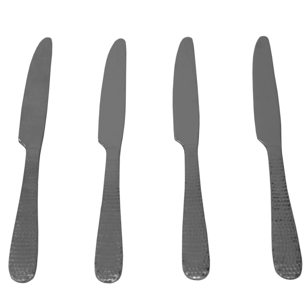 Home Basics 4 Pieces of Hammered Stainless Steel Flatware/Silverware for Dinner, Dessert, Salad, Appetizer – Home, Kitchen, Restaurant (DINNER KNIFE)