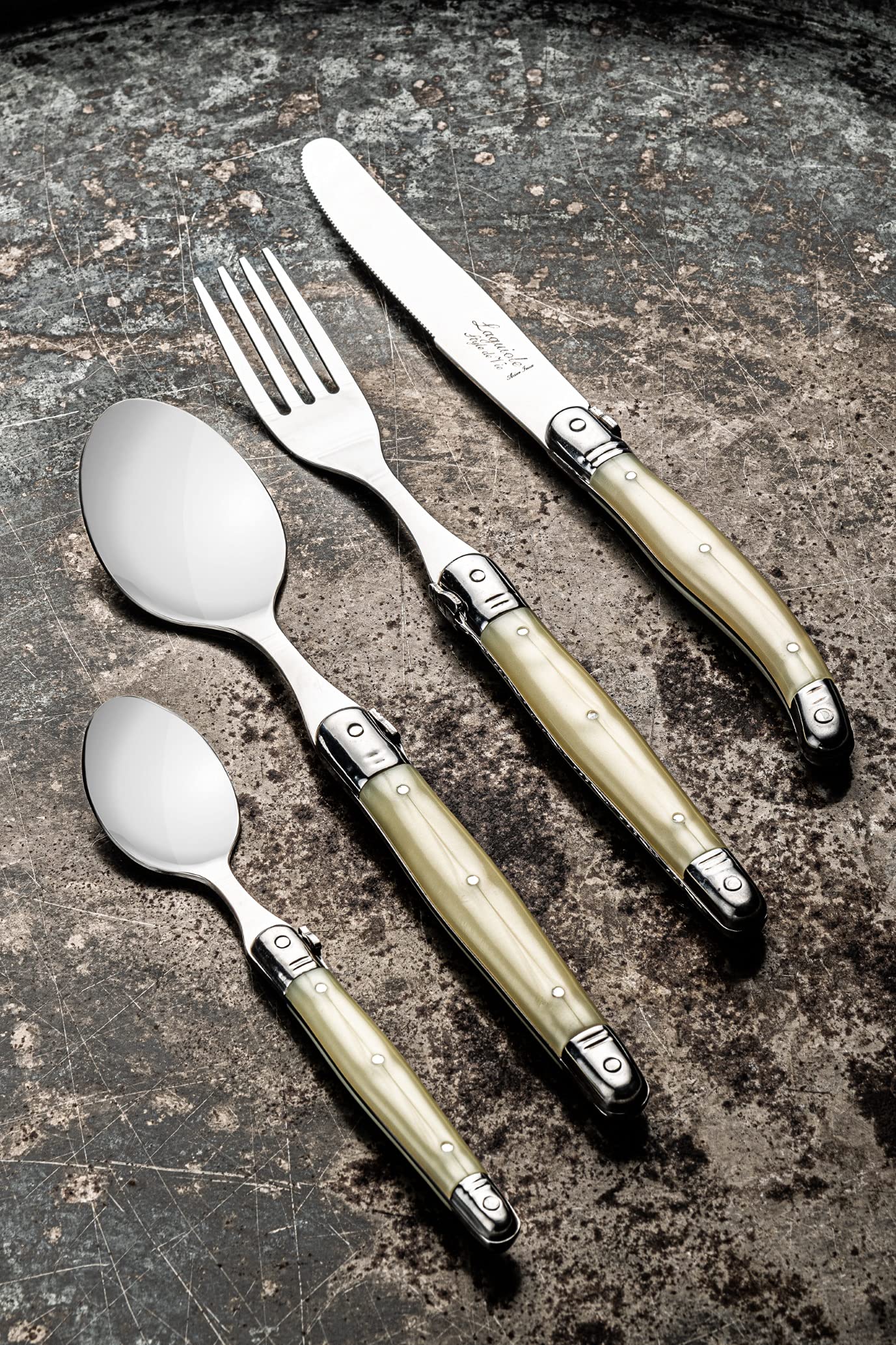 Laguiole Style de Vie flatware, cutlery set, Premium Line, 24 pieces, mother of pearl color