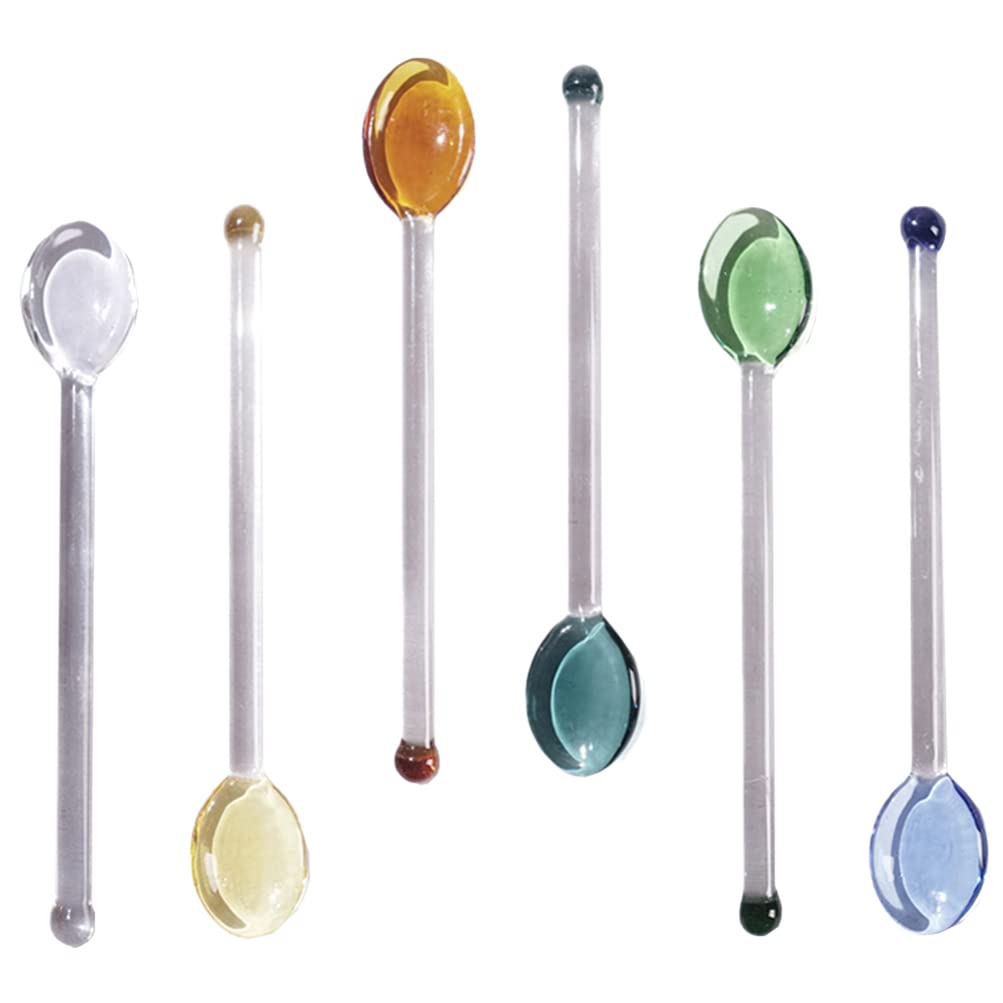 6Pcs glass mixing spoon Heat Resistant Glass Spoons, Glass Stirring Spoon Rod Glass Teaspoons Stirring Spoons for Salt Sugar Tea Coffee Cocktail Cold ice cream spoon Drink party fruit spoon