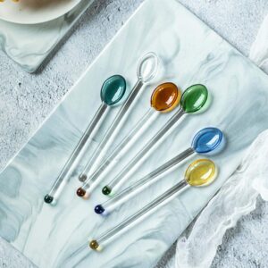 6Pcs glass mixing spoon Heat Resistant Glass Spoons, Glass Stirring Spoon Rod Glass Teaspoons Stirring Spoons for Salt Sugar Tea Coffee Cocktail Cold ice cream spoon Drink party fruit spoon