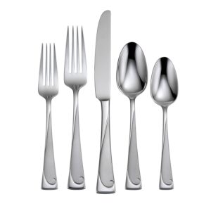 oneida script 45 piece everyday flatware set, 6.35 lb, metallic