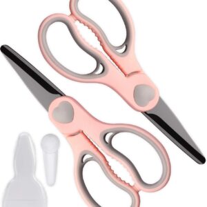 Ceramic Scissors for Baby Food by WELLSTAR, Black Blade Safety Healthy BPA Free Portable Toddler Shears with Protective Cover and Travel Case, 2 Pack