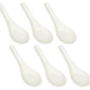 Happy Sales Melamine Soba, Rice Spoons, Chinese Won Ton Soup Spoon, Asian White, 6 Pack Plain Style