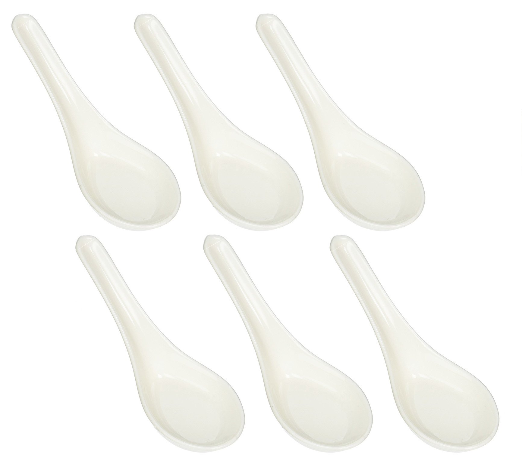 Happy Sales Melamine Soba, Rice Spoons, Chinese Won Ton Soup Spoon, Asian White, 6 Pack Plain Style