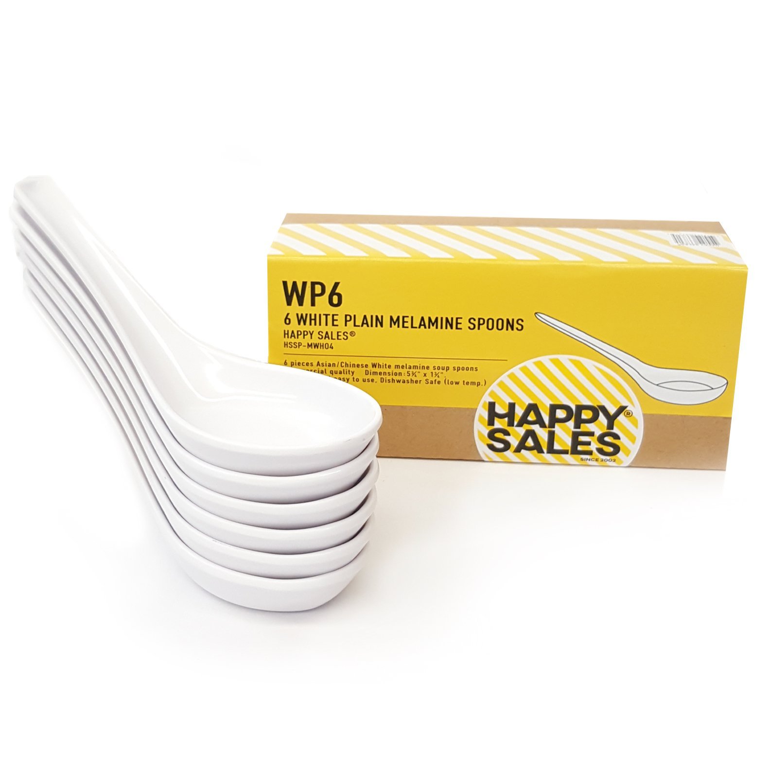 Happy Sales Melamine Soba, Rice Spoons, Chinese Won Ton Soup Spoon, Asian White, 6 Pack Plain Style