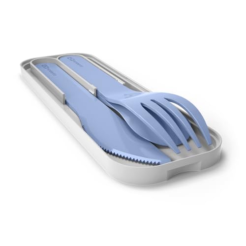 MONBENTO - Cutlery Set for Lunch Box MB Pocket Infinity - 3 Pieces Fork Knife Spoon - Flatware Set for Work Lunch Packing - Biodegradable Plastic - Blue