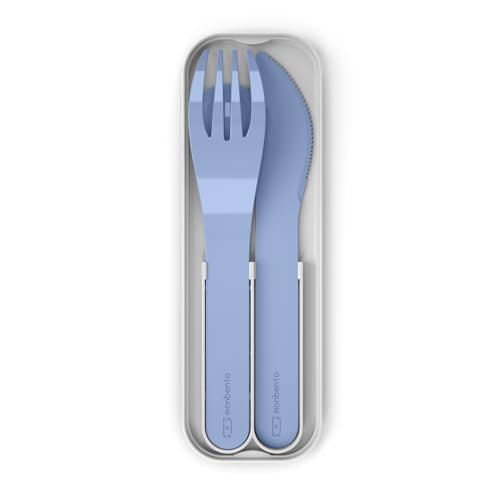 MONBENTO - Cutlery Set for Lunch Box MB Pocket Infinity - 3 Pieces Fork Knife Spoon - Flatware Set for Work Lunch Packing - Biodegradable Plastic - Blue