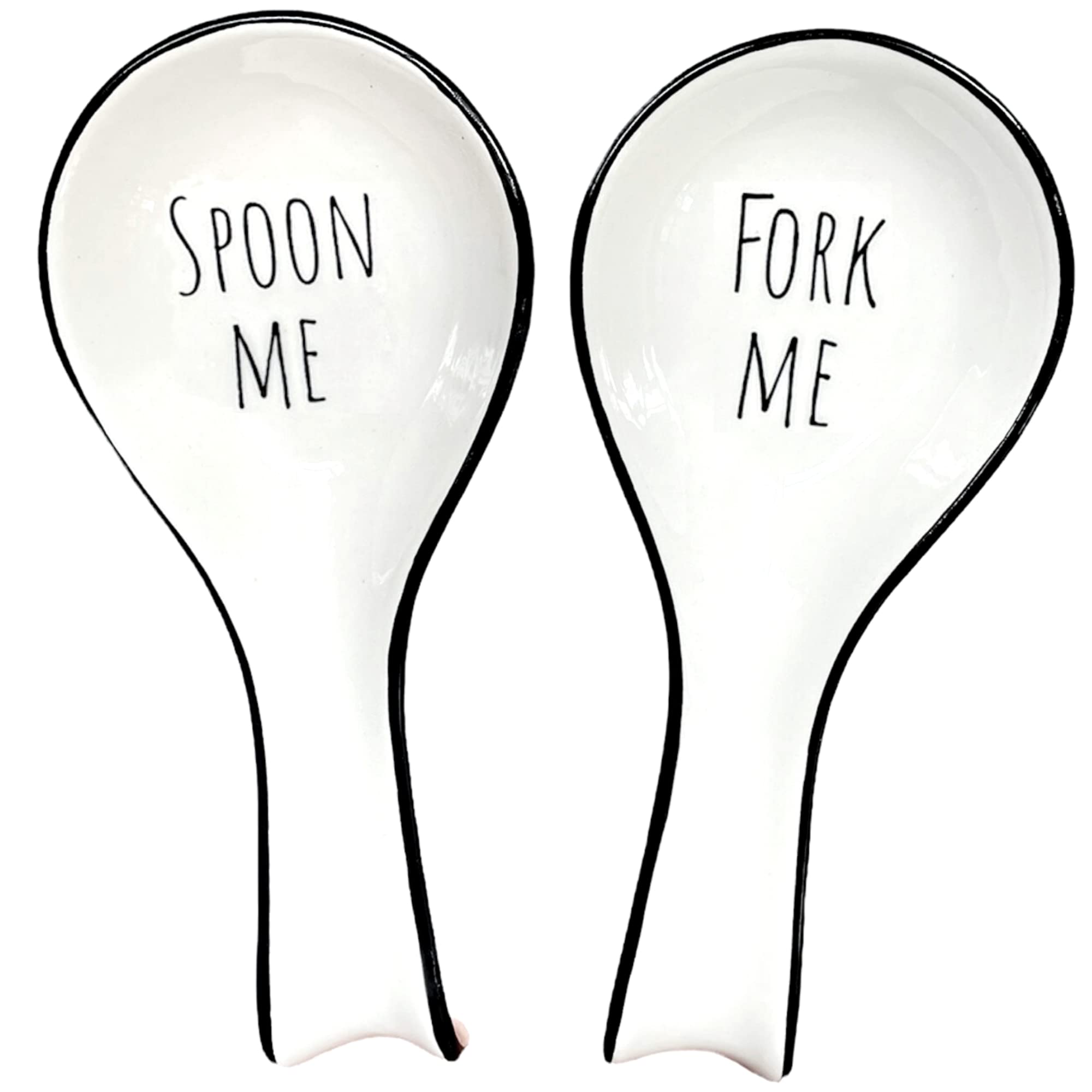 OAKOA 2 Pack Spoon Rest for Stove Top - Fork Me Spoon Me - Kitchen Spoon Holder for Kitchen Counter - Ceramic Ladle Holder - White Utensil Rest for Countertop - Cute Funny Farmhouse Spatula Holder