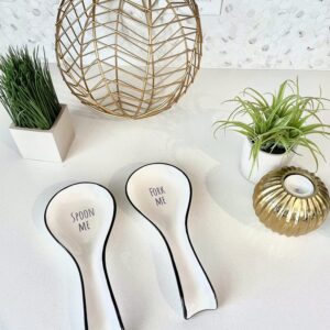 OAKOA 2 Pack Spoon Rest for Stove Top - Fork Me Spoon Me - Kitchen Spoon Holder for Kitchen Counter - Ceramic Ladle Holder - White Utensil Rest for Countertop - Cute Funny Farmhouse Spatula Holder