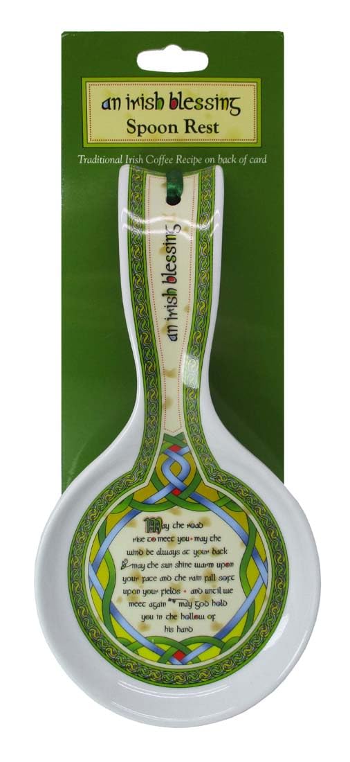 New Bone China Spoon Rest With Irish Blessing And Celtic Design, 22Cm