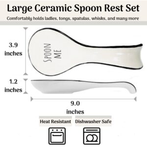 OAKOA 2 Pack Spoon Rest for Stove Top - Fork Me Spoon Me - Kitchen Spoon Holder for Kitchen Counter - Ceramic Ladle Holder - White Utensil Rest for Countertop - Cute Funny Farmhouse Spatula Holder