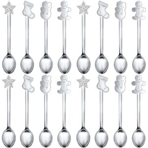 16 pieces christmas spoon set christmas stirring spoon creative stainless steel coffee spoon tea spoon soup spoon dessert spoon for stirring drink mixing milkshake jam (4 styles) (silver)