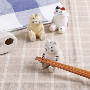 5 Pairs Japanese Style Bamboo Chopsticks and Rest, Cartoon Cute Fat Cat Chopstick Rest, Classic Tasteful Simplicity Gift Set Wooden Natural Bamboo Reusable Lightweight Non Slip for Chinese Chopstick