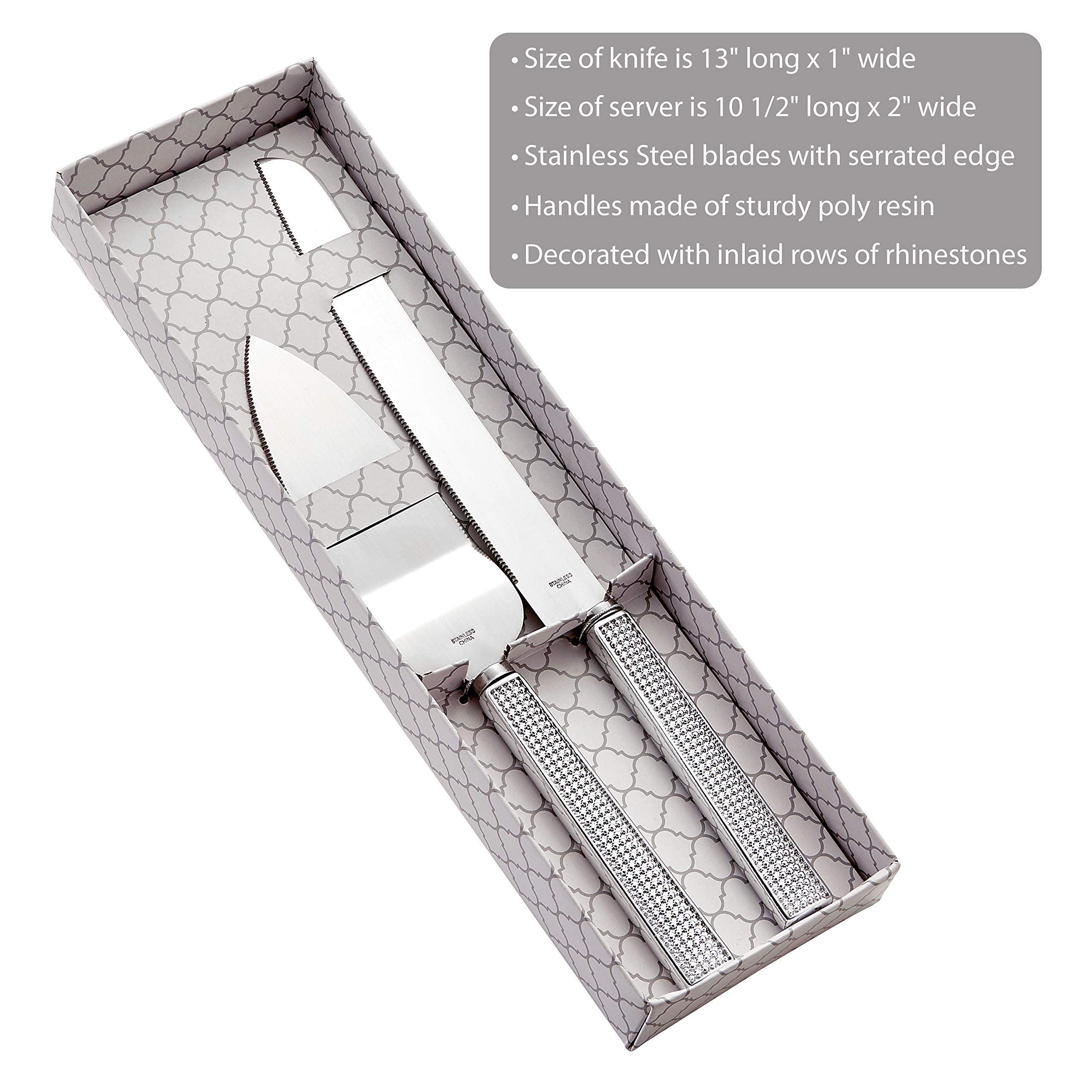 Fashioncraft 2558 Celebrity Bling Silver Cake Server Set with Rhinestone Rows - Wedding Cake Knife and Server Set, Cake Knife Set