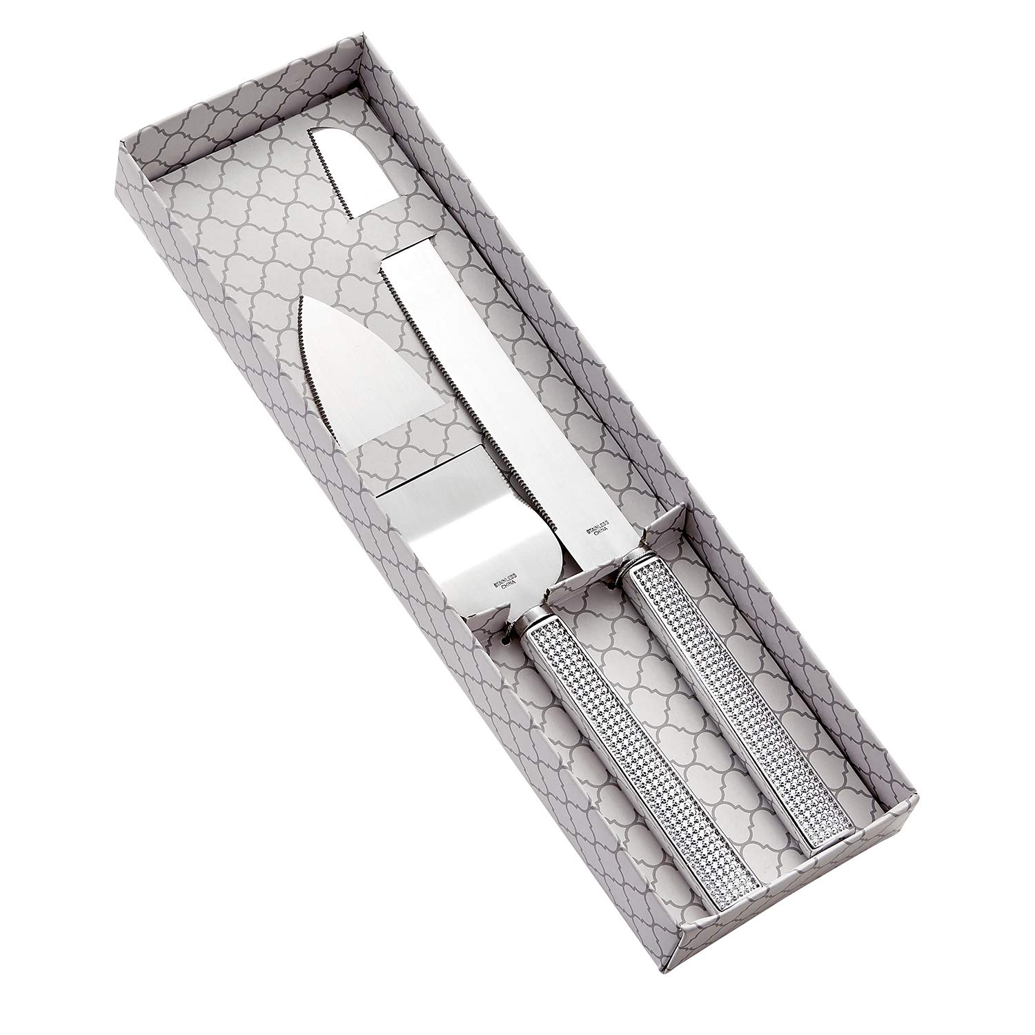 Fashioncraft 2558 Celebrity Bling Silver Cake Server Set with Rhinestone Rows - Wedding Cake Knife and Server Set, Cake Knife Set