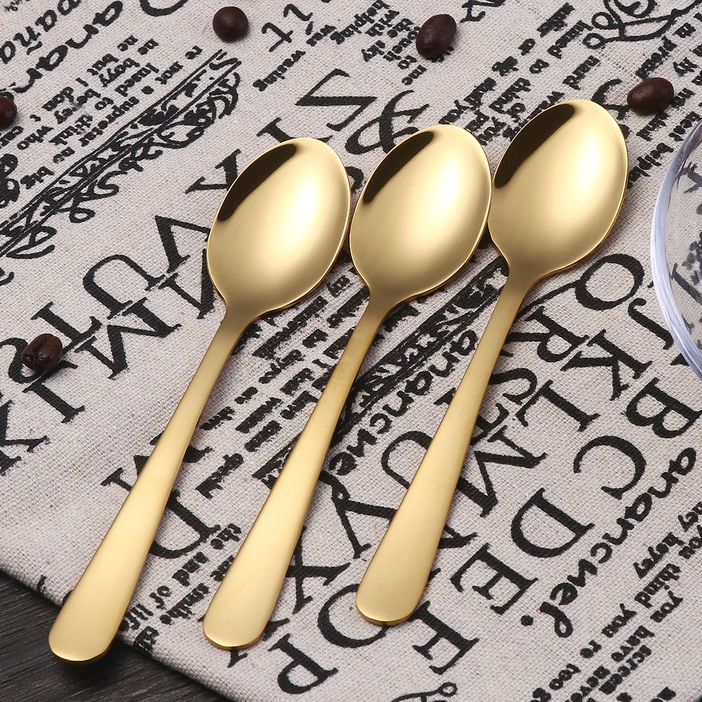 Buyer Star 12 Pieces Gold Teaspoons 5.5-Inch Mini Coffee Spoons Stainless Steel Sugar Demitasse Espresso Spoons