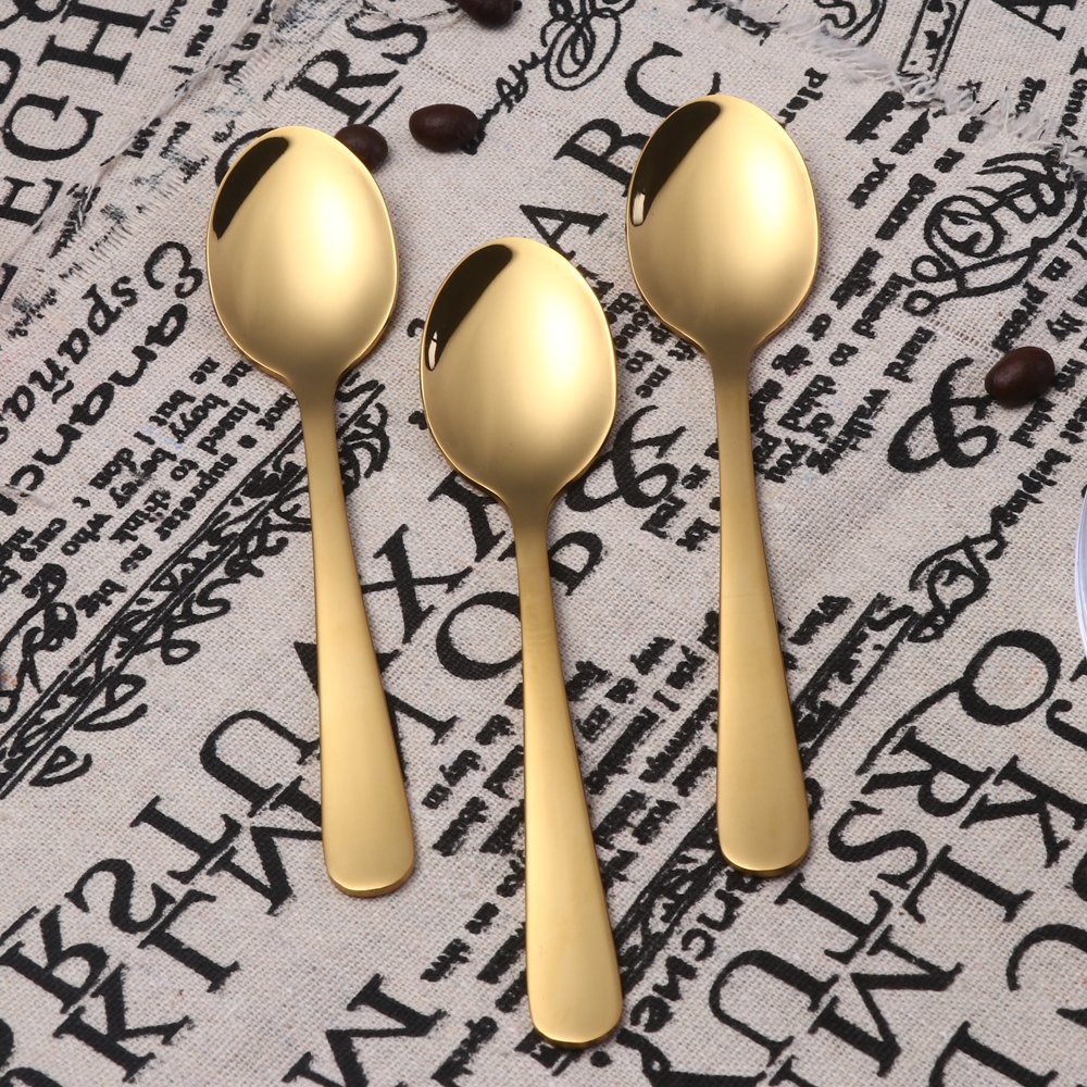 Buyer Star 12 Pieces Gold Teaspoons 5.5-Inch Mini Coffee Spoons Stainless Steel Sugar Demitasse Espresso Spoons