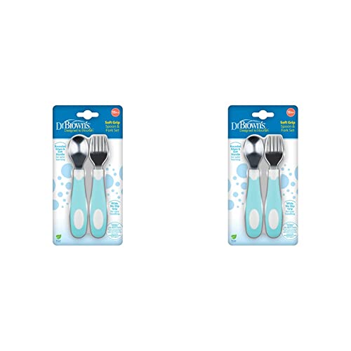 Dr. Brown’s Designed to Nourish Soft-Grip Spoon and Fork Set, Teal (Pack of 2)