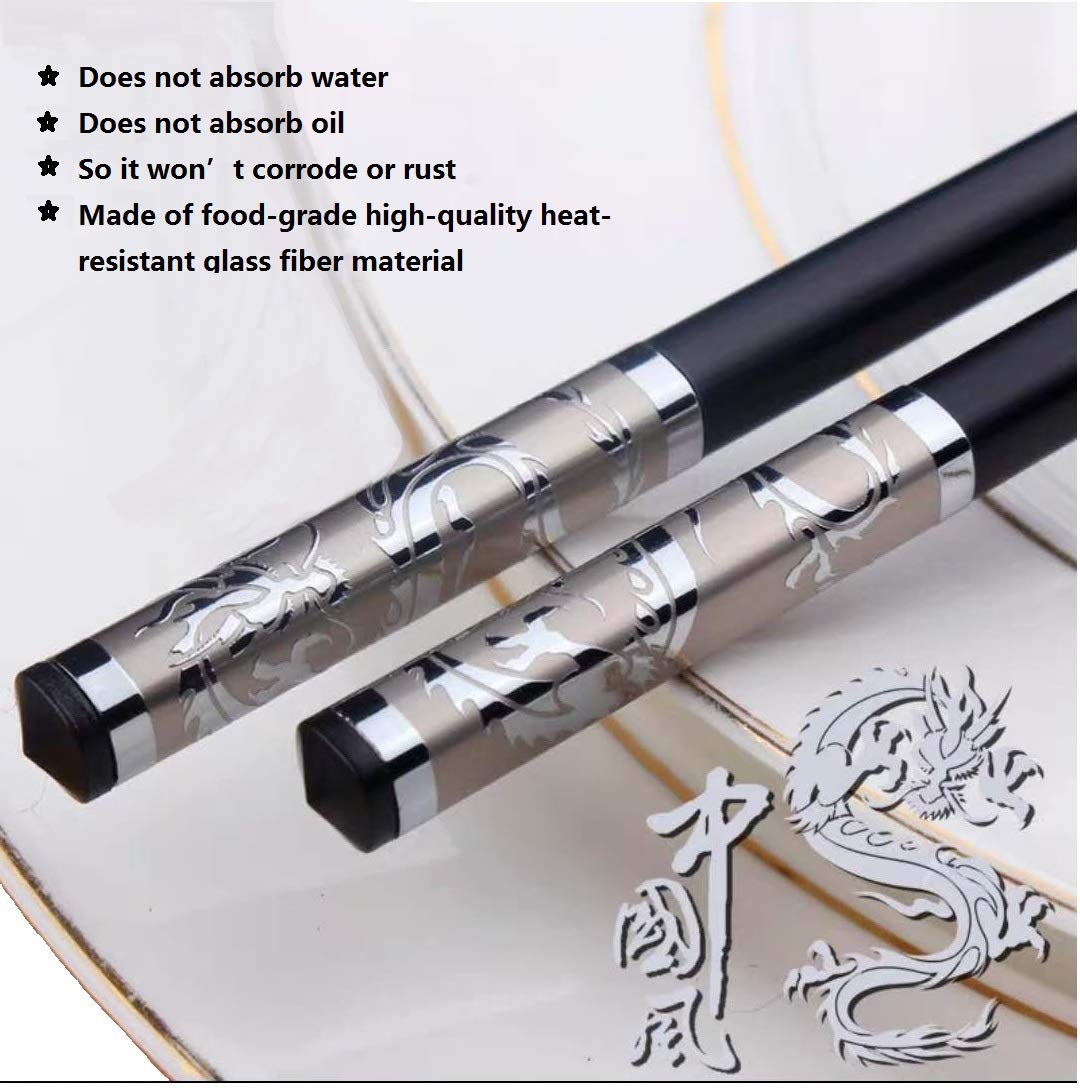 Chopsticks, fiberglass chopsticks are reusable, with chopstick rest, dishwasher safe. Chinese luxury chopsticks gift box set. 2 pairs (gold, silver) 1 portable beautiful storage bag