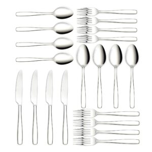 Ornative Eden 20 Piece Flatware Set, Service for 4, Includes Knives, Forks, Spoons, 18/0 Stainless Steel Silverware, Polished Silver, Dishwasher Safe, Durable and Easy Care