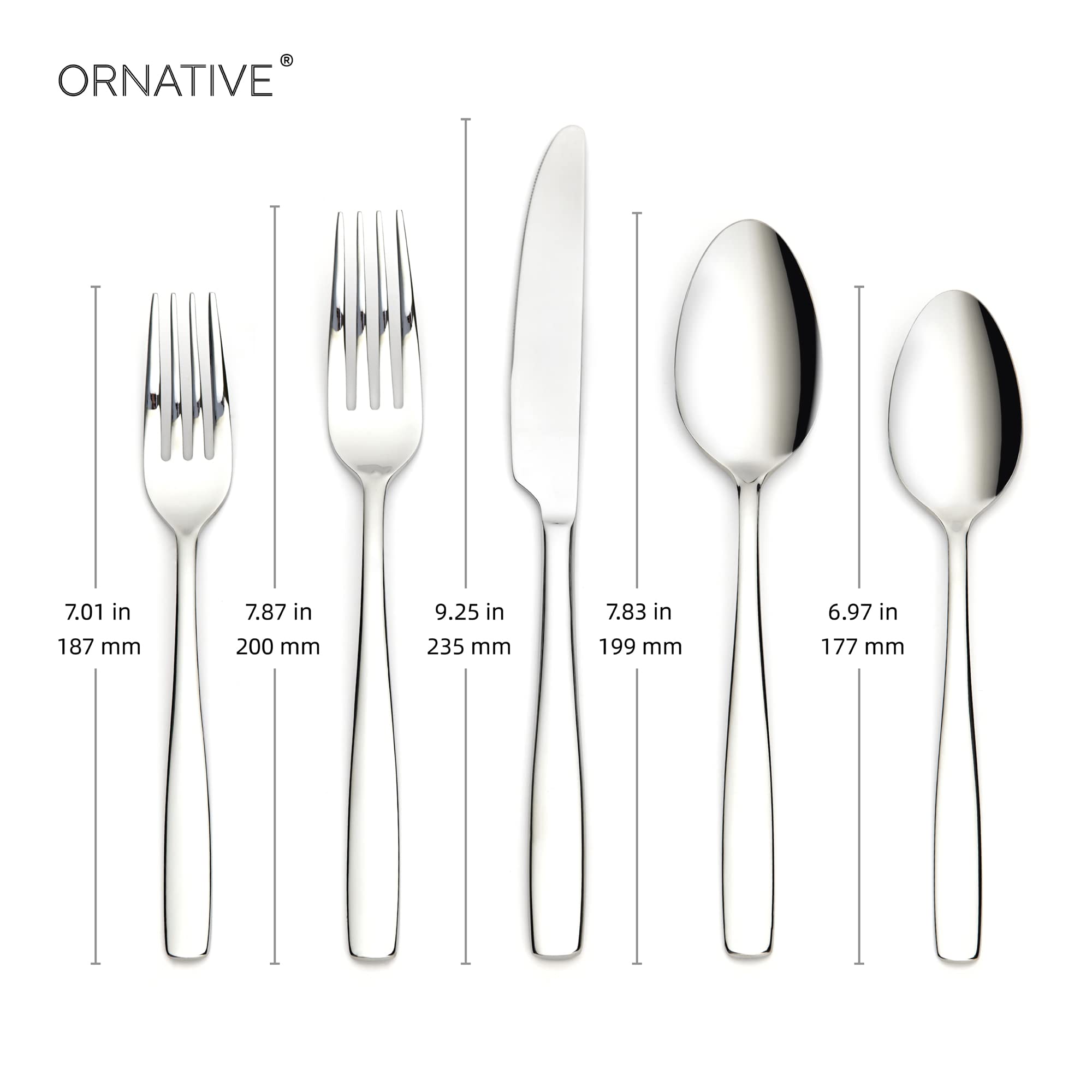 Ornative Eden 20 Piece Flatware Set, Service for 4, Includes Knives, Forks, Spoons, 18/0 Stainless Steel Silverware, Polished Silver, Dishwasher Safe, Durable and Easy Care