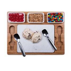 TOSCANA - a Picnic Time brand Parlor Ice Cream Mixing Set, Ice Cream Mixing Kit with Marble Ice Cream Slab and Mixing Spades, (Bamboo & Marble)