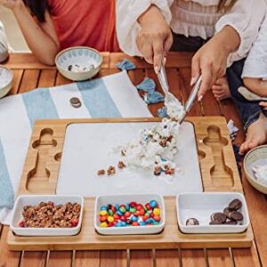 TOSCANA - a Picnic Time brand Parlor Ice Cream Mixing Set, Ice Cream Mixing Kit with Marble Ice Cream Slab and Mixing Spades, (Bamboo & Marble)