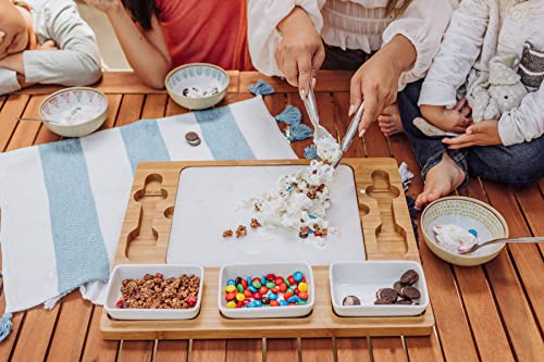 TOSCANA - a Picnic Time brand Parlor Ice Cream Mixing Set, Ice Cream Mixing Kit with Marble Ice Cream Slab and Mixing Spades, (Bamboo & Marble)