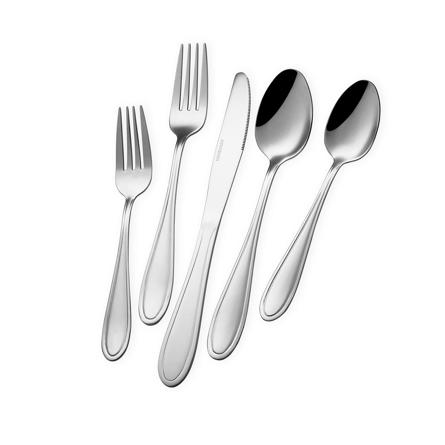 HOMECHEN 20 Piece Stainless Steel Double Line Flatware Cutlery Set, Utensils Service for 4, Include Knife Fork Spoon, Perfect for Home Kitchen Restaurant, Stylish Mirror Finish, Dishwasher Safe