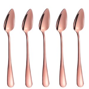 5 pcs grapefruit spoons, stainless steel grapefruit spoon utensil set, serrated edge & thick gauge handle, rose gold kitchen tool with non-stick plating for kiwi, dessert, apple, citrus fruit