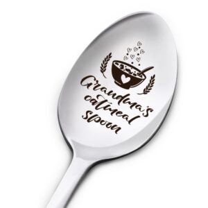 engraved spoon gift for grandma, grandma's oatmeal spoon, mother’s day birthday christmas gifts for best grandma ever, grandmother gifts from granddaughter grandson grandchildren, stainless steel