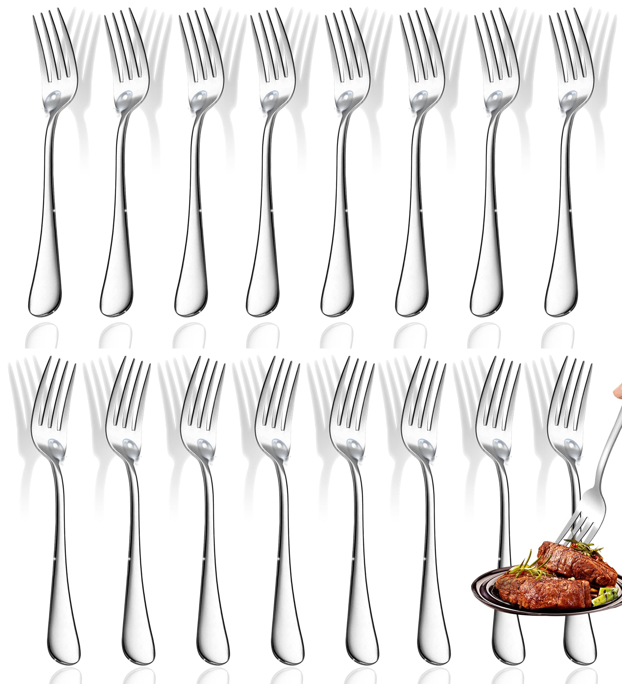 Forks,Set of 16 Top Food Grade Stainless Steel Forks Silverware Set, Dinner Forks, Flatware Forks,Cutlery Forks,8 Inches, Mirror Polished & Dishwasher Safe, New Apartment Essentials